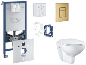 Grohe Rapid SLX - Set předstěnové instalace, klozetu, sedátka SoftClose, tlačítka Skate Cosmopolitan a sady pro vhazování tablet, kartáčovaný Cool Sunrise SANI11BB4141