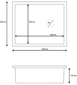 Gamma Decor 5040, 1-komorový granitový dřez 560x460x180 mm, šedá, GMA-ZLE000084