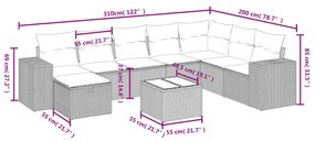 9Dílná Zahradní Sedací Souprava S Poduškami Černá Polyratan - Černá a krémová / bez úložného prostoru