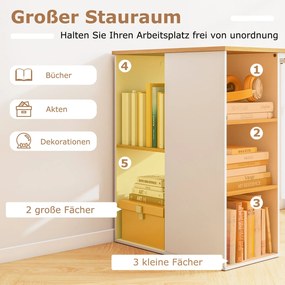 Costway 115 cm počítačový stůl moderní domácí s 5 úložnými přihrádkami natural