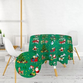 Ervi bavlněný ubrus na stůl oválný - Vánoční vzor zelený