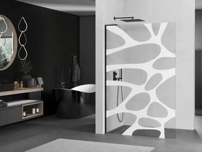Mexen Kioto L, sprchová zástěna Walk-In 100 x 200 cm, 8mm čiré sklo bílý vzor, ​​černý profil, 800-100-103-70-97