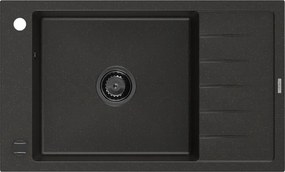 Mexen Elias, granitový dřez granitový 795x480x200 mm, 1-komorový, černá-zlatá metalíza s černým sifonem, 6511791005-75-B