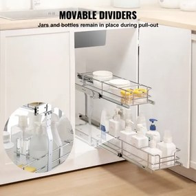 2-vrstvá drátěná výsuvná skříňka pod dřez Organizér 21,6 × 53,3 cm zásuvkový koš