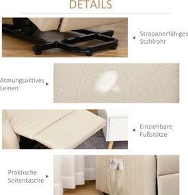 HOMCOM TV křeslo se stojánkem ergonomické elektricky nastavitelné s funkcí polohování 72,5 x 94 x 109 cm krémové barvy pro pohodlné sezení | Aosom.de