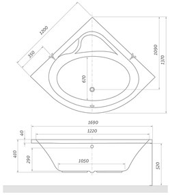 Roth FLORA NEO rohová vana 120 x 120 cm 9590000 akrylátová