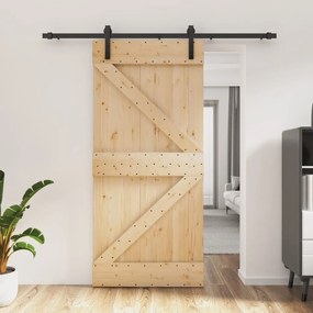 Posuvné Dveře S Kováním 95 X 210 Cm Masivní Borové Dřevo