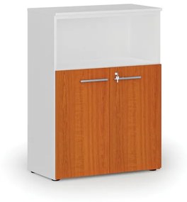 Kombinovaná kancelářská skříň PRIMO WHITE, 1087 x 800 x 420 mm, bílá/třešeň