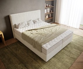 DELIFE Boxspring postel Dream-Well 160x200 cm bouclé krémovo-bílá s matrací a topperem