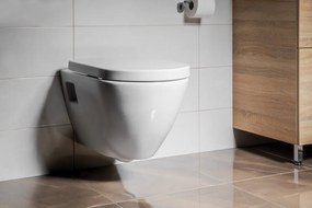 Sapho , Závěsné WC NERA s podomítkovou nádržkou a tlačítkem Schwab, bílá, NS952-SET5