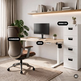 Elektrický stůl s nastavitelnou výškou ergonomický bílý/dub sonoma,1400x700 mm: ARIA