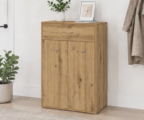 skříňka na boty, botník, 1 zásuvka, 2 dvířka, dřevo, 85x61x36 cm, dub artisan, Dekorino BB20260067