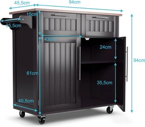 Costway Kuchyňský vozík Pojízdný servírovací vozík se zásuvkami a skříňkami káva