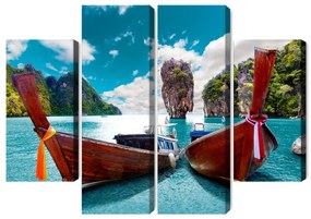 Vícedílný obraz Lodě V Andamanském Moři V Thajsku Nedostatek Nedostatek Přírodní plátno 200x150