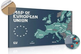 Obraz na korku naučná mapa s názvy zemí evropské unie