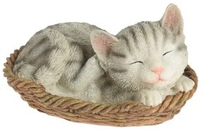 Dekorativní kotě v košíku - šedé 17 x 9 cm