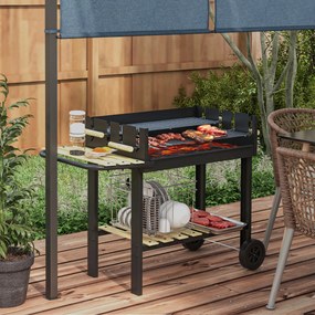 Outsunny gril na dřevěné uhlí BBQ kempinkový gril se dvěma rošty a odkládací plochou, kovový, černý 113x53,5x82,5cm na zahradu a terasu | Aosom.de