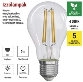 Emos lighting LED žárovka Filament A60 A CLASS/ E27 / 5 W (75 W) / 1 060 lm / neutrální bílá 1525283412