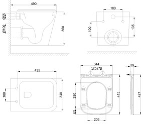 Erga Mery, závěsná WC mísa Rimless Tornado Flush 490x340x350 mm + toaletní sedátko s pomalým zavíráním, bílá, ERG-MERY-CE-94-001