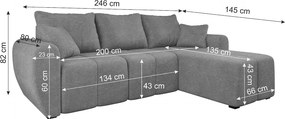 Rozkládací oboustranná sedací souprava do L SEVIO 246x145 cm, tmavě šedá + 2 polštářky ZDARMA