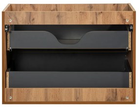 COMAD Závěsná skříňka pod umyvadlo - DIAMOND 82-80, šířka 80 cm, dub votan/matná černá