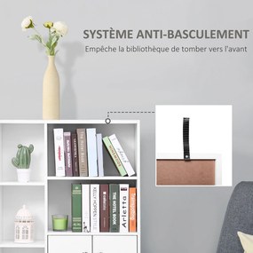 HOMCOM Skandinávská Knihovna s Úložným Prostorem, rozměry 80 Š x 23,5 H x 123 V cm, 5 nik, skříňka, 2 dveře, zúžené nohy z masivního borovicového dře…