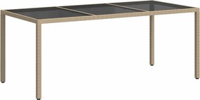 Zahradní stůl béžový 190 x 90 x 75 cm tvrzené sklo a polyratan 316717