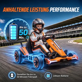 AIYAPLAY 12V elektro-go-kart pro děti 3-8 let, nastavitelné sedadlo, 3 rychlosti, plynulý start, oranžová