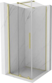 Mexen Velar, sprchový kout s posuvnými dveřmi 90(dveře) x 90(stěna) cm, 8mm čiré sklo, zlatá matná, 871-090-090-01-55