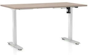 Výškově nastavitelný stůl OfficeTech A, 140 x 80 cm, bílá podnož, dub