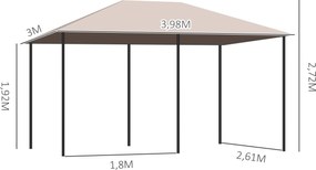 Zahradní altán Outsunny v koloniálním stylu, dvojitá střecha, odnímatelné boční závěsy, 4x3x2,72 m, khaki | Aosom