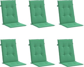 Podušky na židli vysoké opěradlo 6 ks zelené 120x50x3 cm textil 314109
