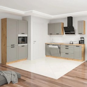Kuchyňská linka LUNA sa | 120 + 230 cm | PREMIUM BOX zásuvky | UNI dvířka | artisan/světle šedá
