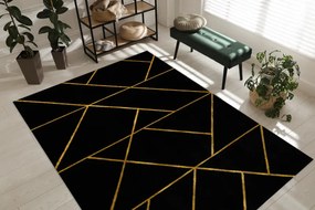 Dywany Łuszczów, Kusový koberec Emerald geometric 1012 black and gold, 140x190, černá, chodba / předsíň