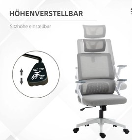 Ergonomická kancelářská židle Vinsetto s nastavitelnou opěrkou hlavy a područkami, výškově nastavitelnou otočnou židlí s funkcí houpání a síťovanou b…