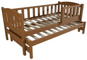 Vomaks Dětská postel s výsuvnou přistýlkou DPV 013 se zábranou Rozměr: 90 x 180 cm, Barva: moření dub