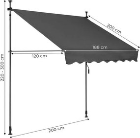 Balkonová markýza na terasu s nastavitelným sklonem - šedá Šírka: 200 cm
