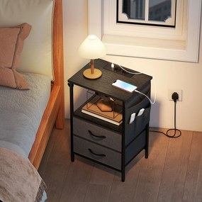 HOMCOM Konferenční stolek, odkládací stolek s nabíjecí stanicí, ocelový rám, USB-C porty, zásuvky, háčky, 40 cm x 30 cm x 60 cm, černá