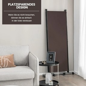 Costway Čtyřdílný paraván na kolečkách, výška 173 cm, hnědý