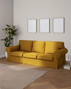 Potah na pohovku IKEA  Ektorp 3-místná, nerozkládací barva žlutá látka pletený vzor