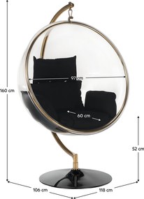 Závěsné křeslo se stojanem, zlatá/černá/transparentní, BUBBLE TYP 3