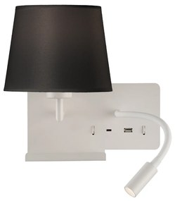 ACB Iluminacion Nástěnné LED svítidlo HOLD levé, 3W + 1xE27 15W, CRI90, 2x vstup USB/USBC Barva: Bílá, Barva montury: Černá