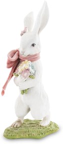 Bílý zajíc s květinou a mašlí 23 cm 144001