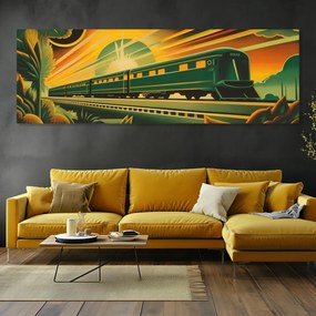 Obraz na plátně - Vlak se řítí po kolejích ve stylu Art Deco FeelHappy.cz Velikost obrazu: 120 x 40 cm