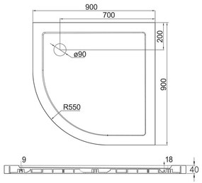 Mereo Mereo, Čtvrtkruhová sprchová vanička R550, 90x90x4 cm, SMC, bílá, včetně sifonu, CV01NS