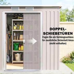 Zahradní domek Outsunny 3,2 m² 213x130x172 cm se sběrnými dveřmi a šikmou střechou, zesílený základ (podlaha není součástí) a 2 okna, Světlá šedá