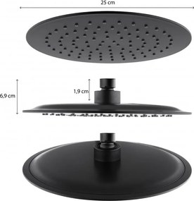 Erga Erga, SLIM sprchová hlavice o průměru 25cm, černá matná, ERG-YKA-BP.BRG25-BLK