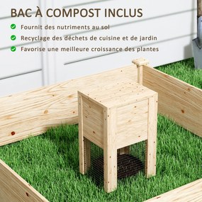 Outsunny Dřevěný Truhlík, venkovní čtvercový vyvýšený zahradní záhon s kompostérem, otevřený design, květinový záhon pro zeleninu a květiny na zahrad…