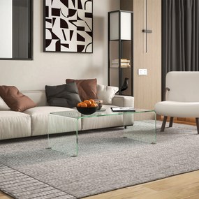 HOMCOM Moderní Monoblokový Kávový Stolek s Protiskluzovými Nohami, Temperované Sklo, 100x50x35 cm, Průhledný