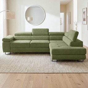 Sedací souprava GREIZ | 275x203 cm | pravá | rozkládací + úložný prostor | lincol 37D olivová zelená | 3D manšestr